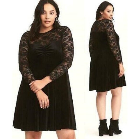 torrid | Dresses | Torrid Black Lace Velvet Cinch Front Dress Womens 2x ...